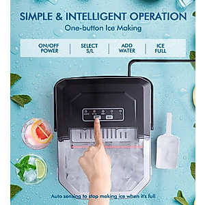 Rafow Ice Maker Countertop - Portable Machine Makes 26 lbs of in 24 Hours, 9 Cubes 6 Minutes, Self-Cleaning Compact Nugget with Scoop and Basket for Home, Kitchen, RV (Black)
