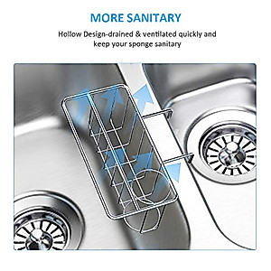 GEEKERA Sponge Holder for Kitchen Sink, 3-in-1 Sink Caddy, Brush, Dish Towel, Sponge Sink Organizer Liquid Drainer Rack - SUS304 Stainless Steel