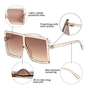 GRFISIA Square Oversized Sunglasses for Women Men Flat Top Fashion Shades