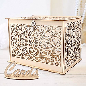OurWarm DIY Wedding Card Box with Lock Rustic Wood Card Box Gift Card Holder Card Box Perfect for Weddings, Baby Showers, Birthdays, Graduations Hold up 225 Cards