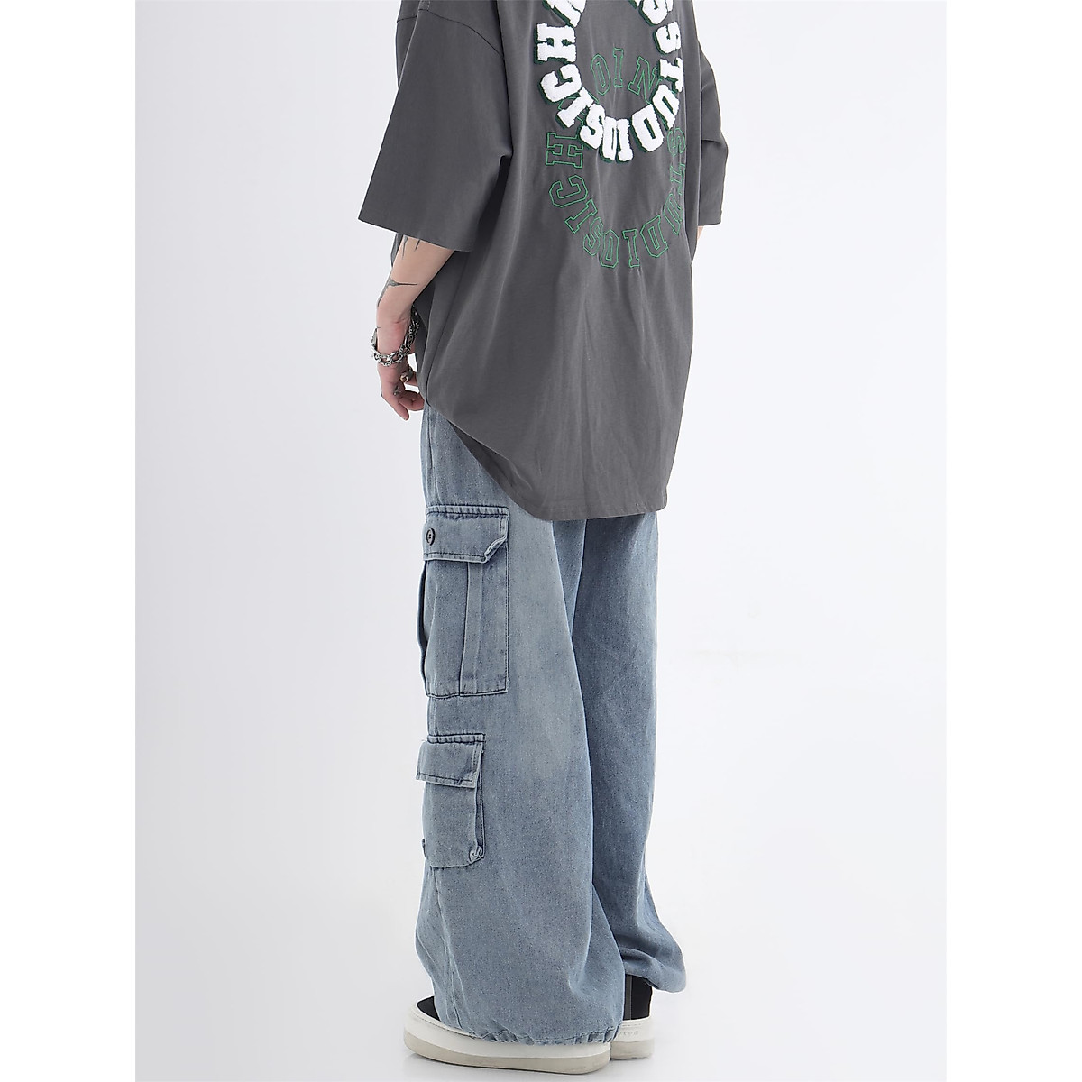 Grunge Emo Pants Y2K Baggy Jeans Fairycore Clothing Acubi Fashion Denim Cargo Sweatpant for Women Alt Goth Clothes (Blue,L)