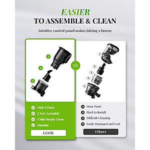 GDOR Cold Press Masticating Juicer Machines, Self Feeding Slow Pure Juicer, 5.3" Extra Feed Chute Fit Whole Vegetable and Fruit, Grey