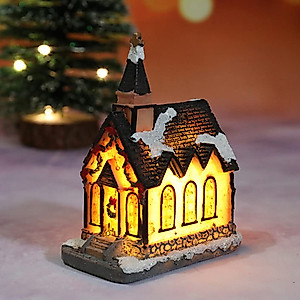 NUOBESTY Christmas Village Houses Set, 2PCS Luminous Christmas Scene Village Resin Christmas House Light up Christmas Decoration Tabletop Ornaments