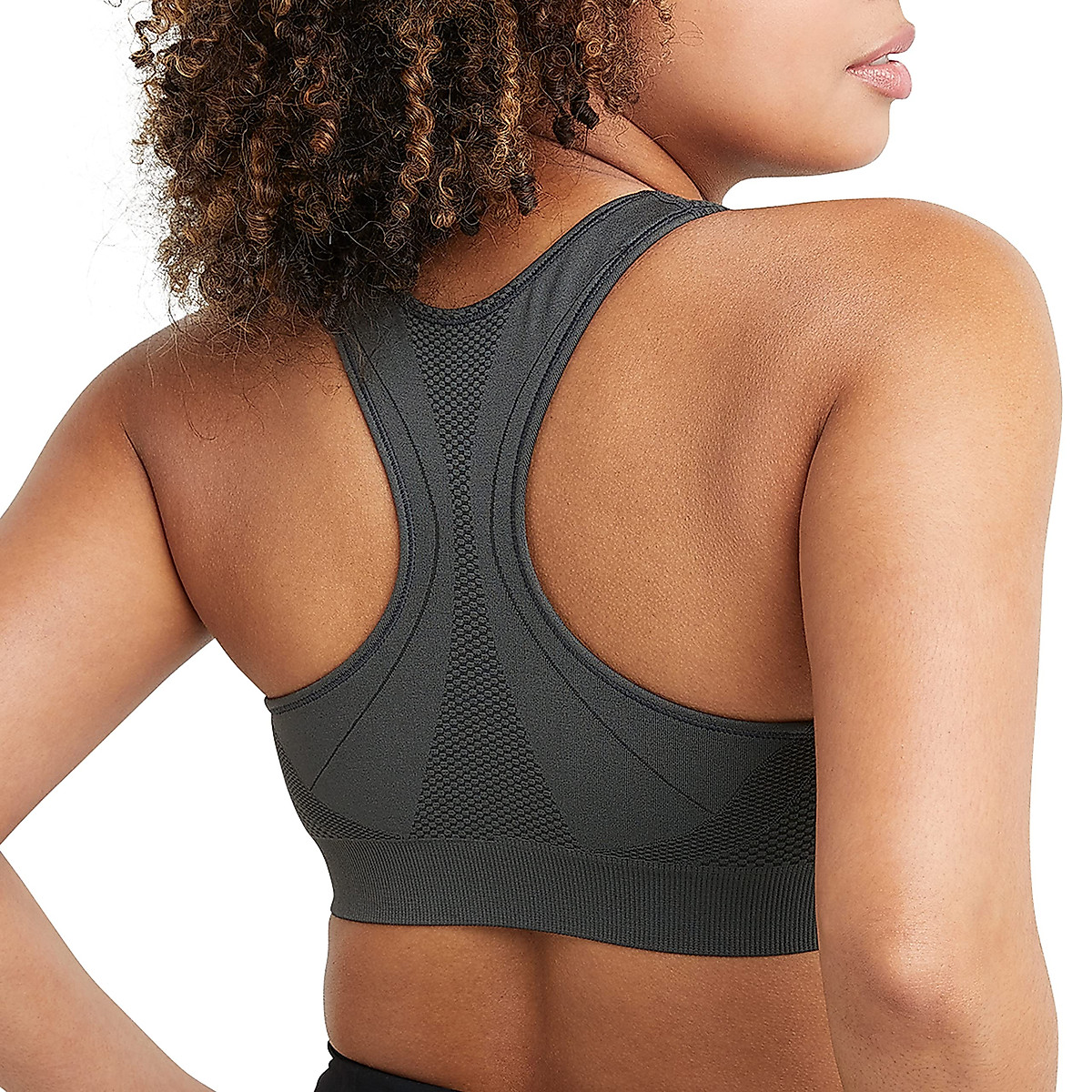 Champion, Infinity Racerback, Moderate Support, Seamless Sports Bra for Women, Asphalt, Large