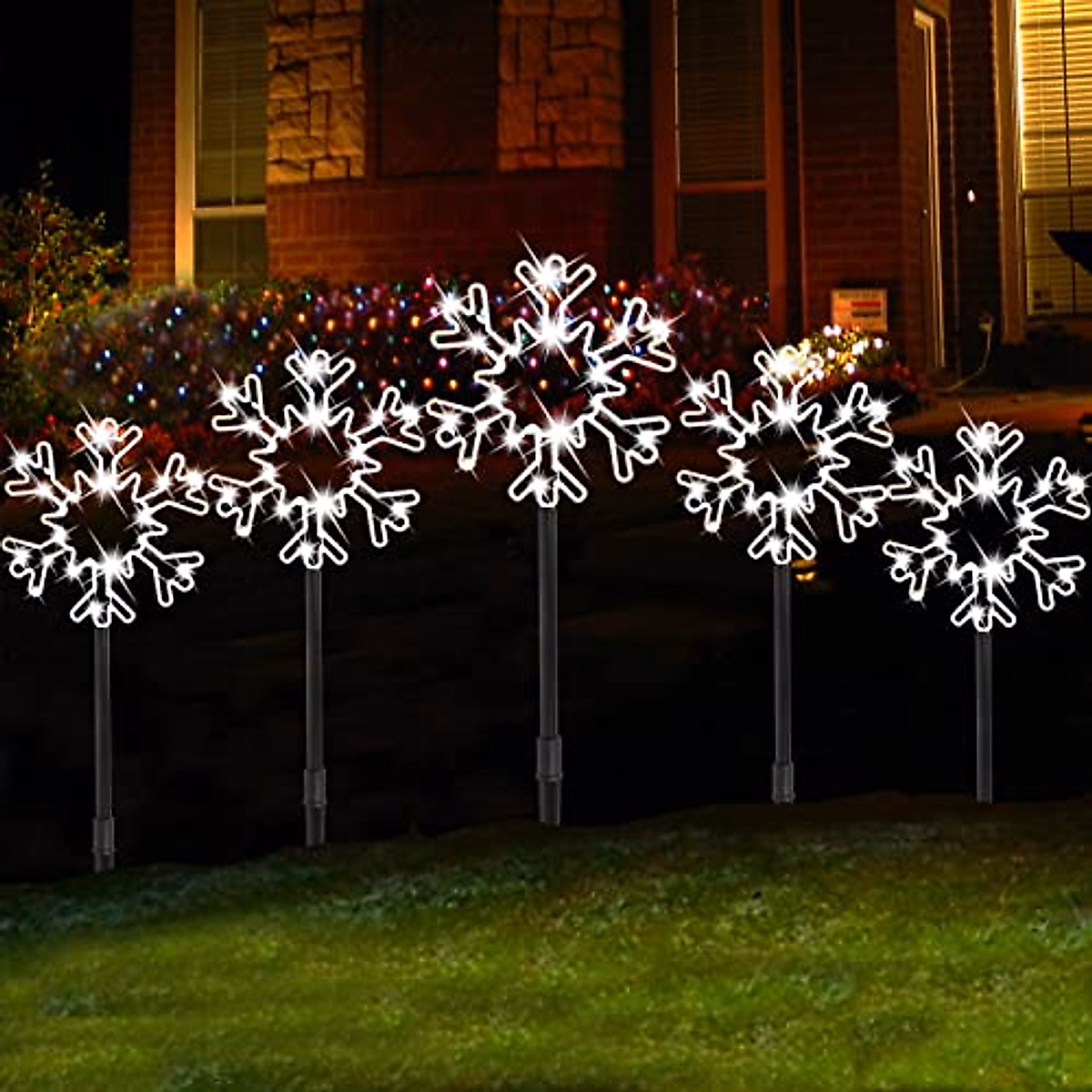 5 Pieces Christmas Snowflake Pathway Lights, Snowflake Pathway Markers Total 120 Cool White LEDs Christmas Outdoor Landscape Fairy Light Power Operated for Pathway Walkway Garden Lawn Patio Decoration