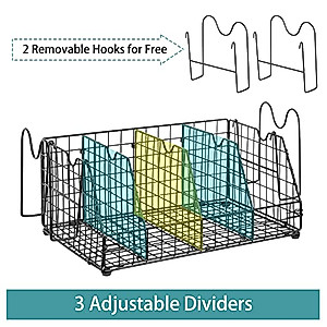 Multifunction Food Container Lid Organizer Basket,Adjustable 3 Dividers Container Organizer Lid Organizer,Lid Organizer for Plastic Lids Compatible with Lid and Containers for Cabinets,Pantry,Black