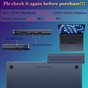 Teryeefi Compatible with M3 MacBook Air 15 inch Case Model A2941 2023 2024 Release, Plastic Hard Shell with Screen Protector + Keyboard Cover + USB Adapter for MacBook Air M2 15.3", Tropical Leaves