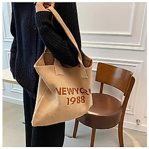 Fairy Grunge Grapheme Crochet Tote Bag Trendy Hobo Bag Cutecore Shoulder Bag Knitted Handbags Y2K Aesthetic Acceaaories (Apricot)