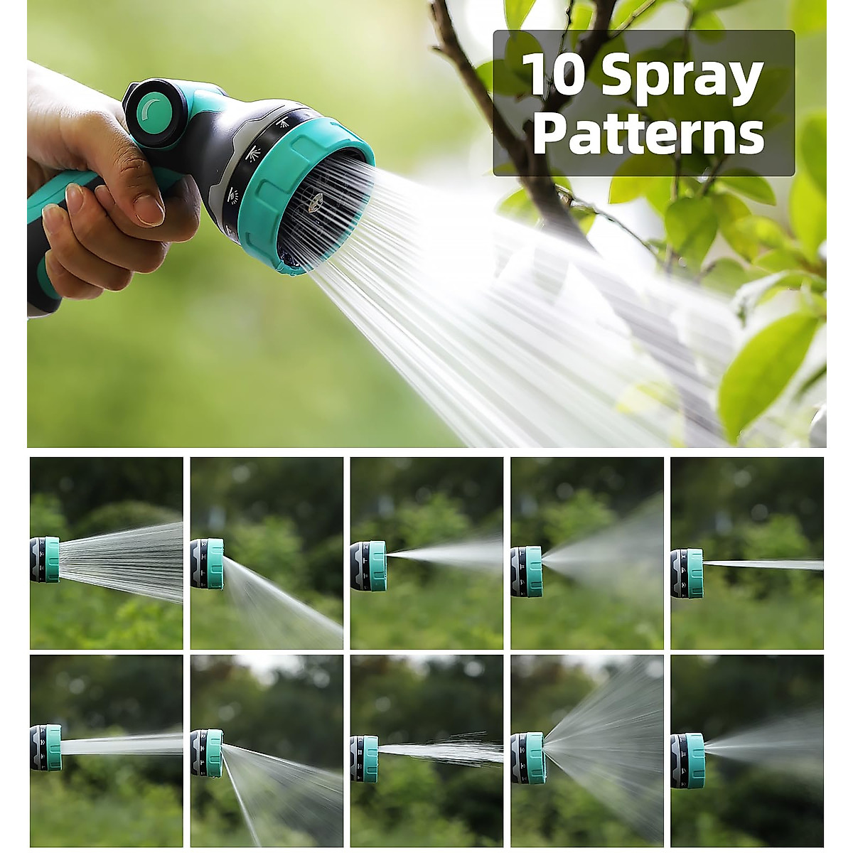 HVNPSH Heavy Duty Garden Hose Nozzle, 10 Spray Patterns Water Hose Sprayer with Thumb Control On/Off Valve, Comfortable Grip, Ideal for Outdoor Watering, Garden, Cleaning, Car Washing