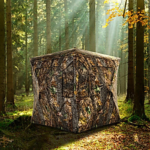Tangkula 3 Person Pop up Ground Blind, Portable Hunting Blind with Mesh Windows, Carrying Bag & Ground Stakes, Camouflage Hunting Tent with Hub System, Camo Deer Blinds for Hunting