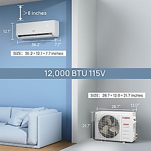 TURBRO 12,000 BTU Ductless Mini Split Inverter AC with Heat Pump, 22 SEER2, 115V, WiFi-Enabled, Cools up to 750 Sq.Ft, Energy Star, Greenland Series