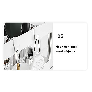 2 Tier Bathroom Organizer Under Sink Organizer Bath Collection Baskets with Hooks Multi-purpose Bathroom Storage for Bathroom Kitchen, White