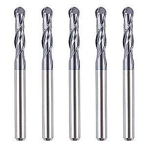 SpeTool 5Pcs Carbide Ball Nose CNC Router Bits 1/8" Cutting Diameter Milling Tool HRC55, 1/8" Shank UpCut Spiral End Mill