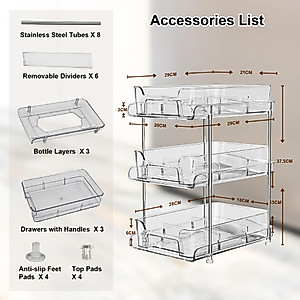 KELLODY 3 Tier Bathroom Storage Organizer with Dividers, Clear Under Sink Organizers and Storage Multi-Purpose Pull Out Cabinet Organizer for Bathroom Kitchen, Vanity Makeup Organizer