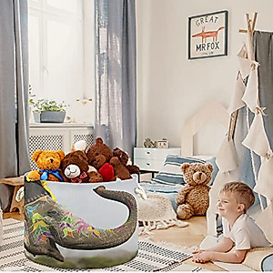 visesunny India Elephant with Painted Laundry Baskets Fabric Storage Bin Storage Box Collapsible Storage Basket Toy Clothes Shelves Basket for Bathroom,Bedroom,Nursery,Closet,Office