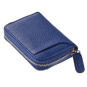 Travelambo Genuine Leather Coin Case Small Wallet YKK Zipper(Blue)