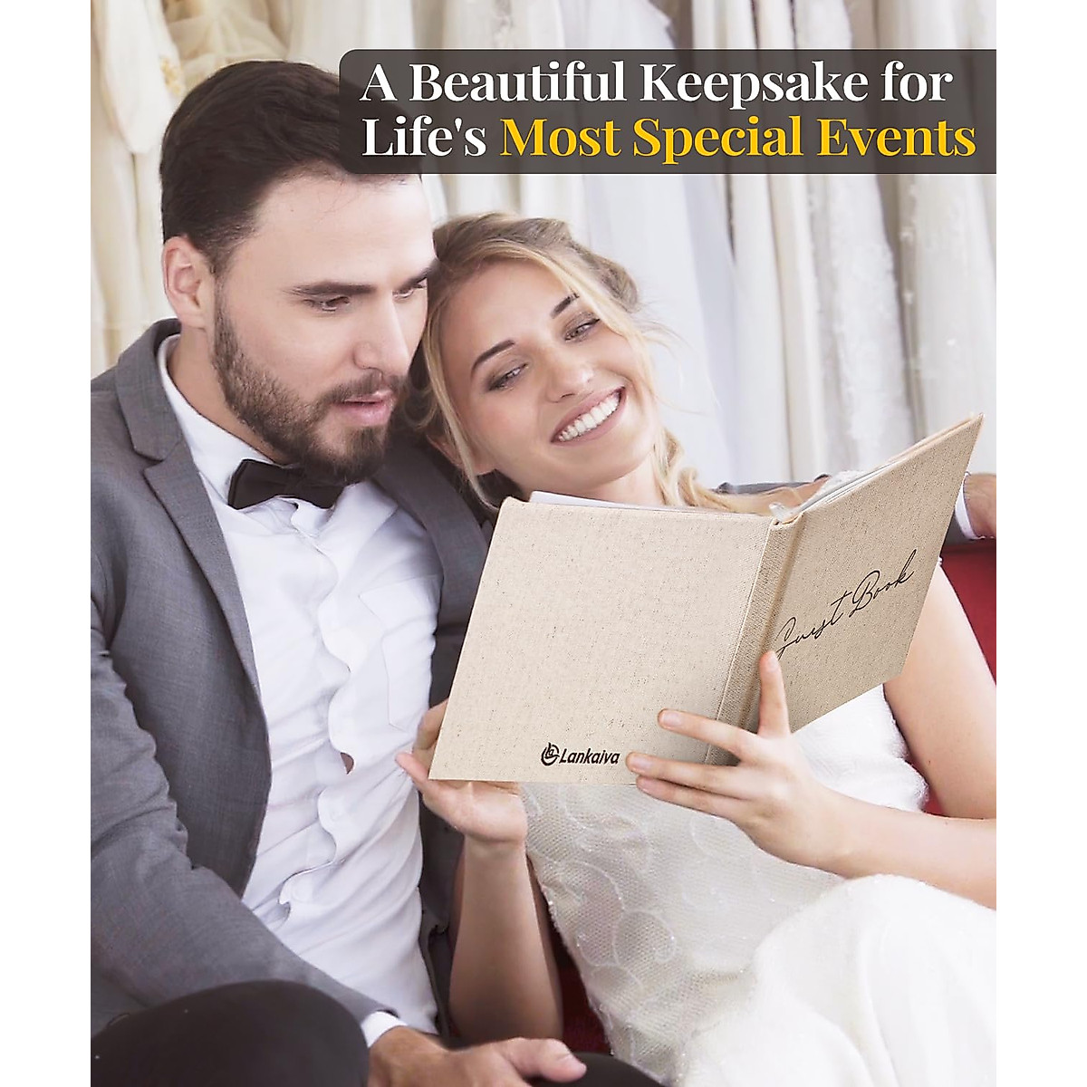 Lankaiva Wedding Guest Book, Guest Book Wedding Reception - Classic Baby Shower Guest Book, 100 Blank Pages for Bridal Shower Birthday Graduation Sign in and Photos, Beige