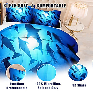 NINENINE Boys Blue Comforter Set Twin Size for Kids Teens,Shark Bedding Fish Ocean Dolphins Bed Sets with 1 Comforter 1 Pillowcase……