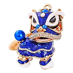 NUOBESTY Car Key Holder Head Chinese Lion Keychain Rhinestone Key Ring Key Chain Charms Key Fob Holder for Handbag Decoration Blue Backpack Keychain