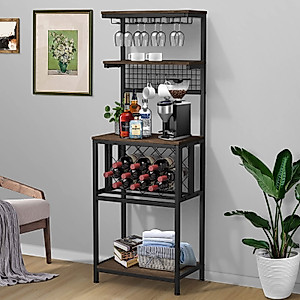 Aomedeelf Wine Rack Table Wine Bar Cabinet for Liquor and Glasses Modern Freestanding Floor Liquor Bar Cabinet with Storage Rack and Shelf Wine Bakers Rack for Home Kitchen Dining Room