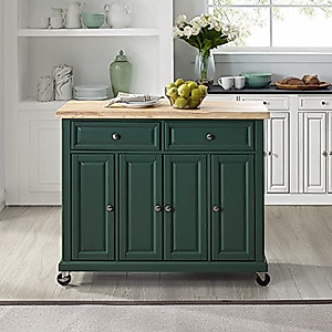 Crosley Furniture Madison Madison Rolling Kitchen Island Cart, Microwave Stand, Coffee Bar, with Shelves and Drawers, Emerald Green