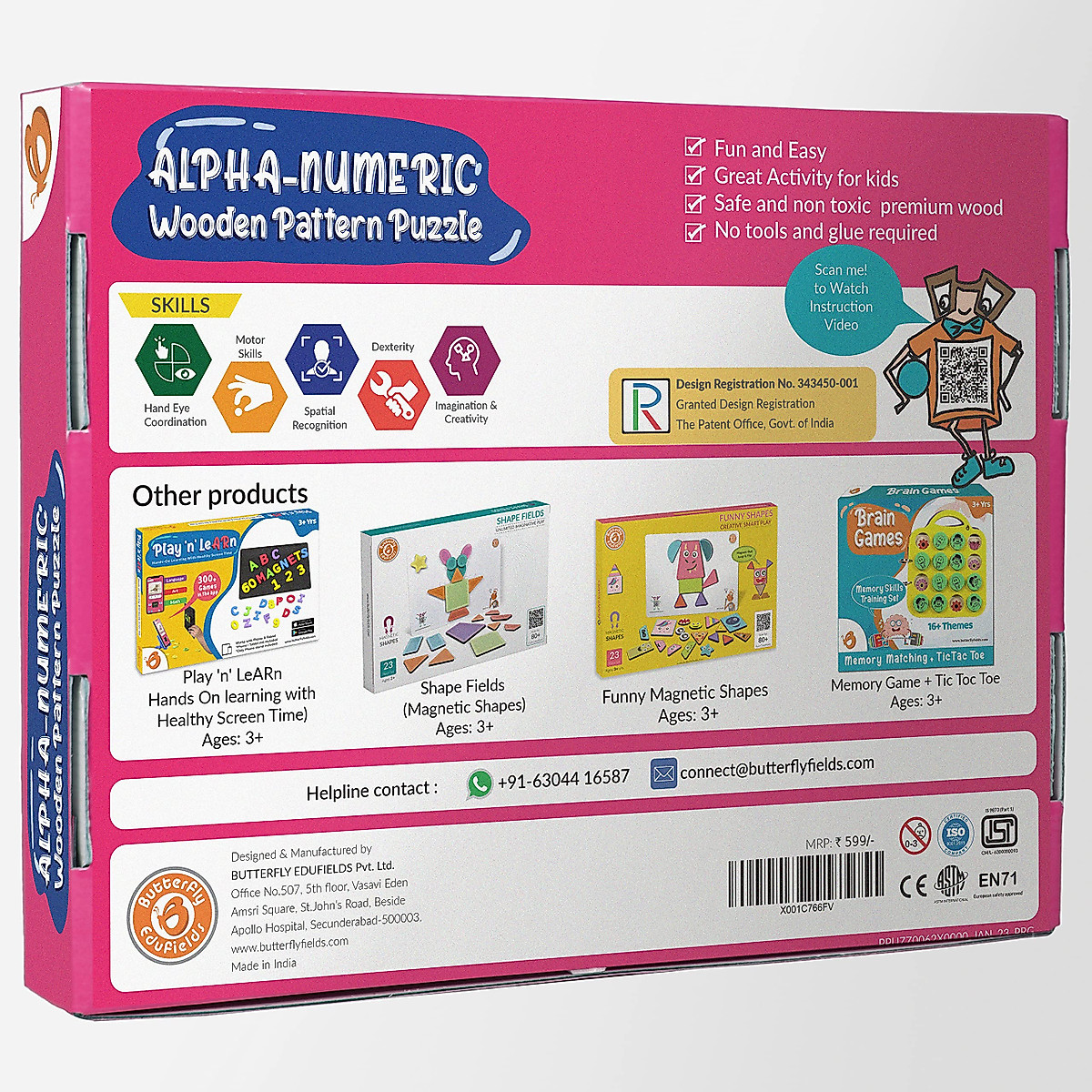 ButterflyEduFields Wooden Alphabets Numbers Construction Puzzle for Kids 3 Years 4 5 Years Boys Girls Preschool Learning Pack | Stacking Blocks Shape Colour Sorter Pegboard Kit