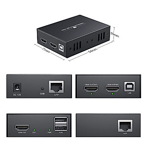 HDMI KVM USB Extender Transmit 1080p HD Video Over Cat5e/6 Ethernet Cable 50m (164ft) for Mouse and Keyboard Control Remote Signals