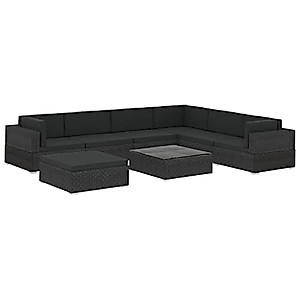 vidaXL 8 Piece Garden Lounge Set with Cushions Poly Rattan Black