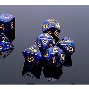 CREEBUY DND Dice Set Dark Blue Mix Black Nebula Dice for Dungeon and Dragons D&D RPG Role Playing Games 7Pcs Polyhedral Dice with Dice Bag