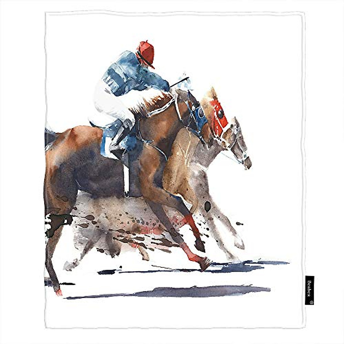 Beabes Horse Race Competition Warm Throw Blanket Racing Horses with Creative Jockeys Watercolor Painting Throw Blanket for Bedroom Sofa Couch Car Deck Chair Soft Flannel Fleece Adults 60x80 Inch