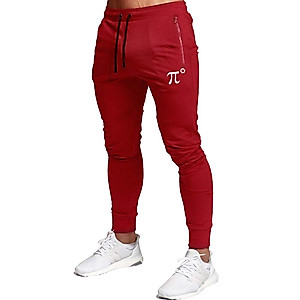 Wangdo Men's Joggers Sweatpants Gym Training Workout Pants Slim Fit with Zipper Pockets(Red-XXL)