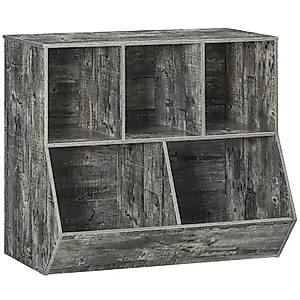 HOOBRO Kids Bookshelf, Bookcase Footboard, 35.4" L Toy Storage Cubby, Children's Toy Shelf, Toy Storage Cabinet, Fit for Children's Room, Playroom, Hallway, Kindergarten, Vintage Gray VP32CW01