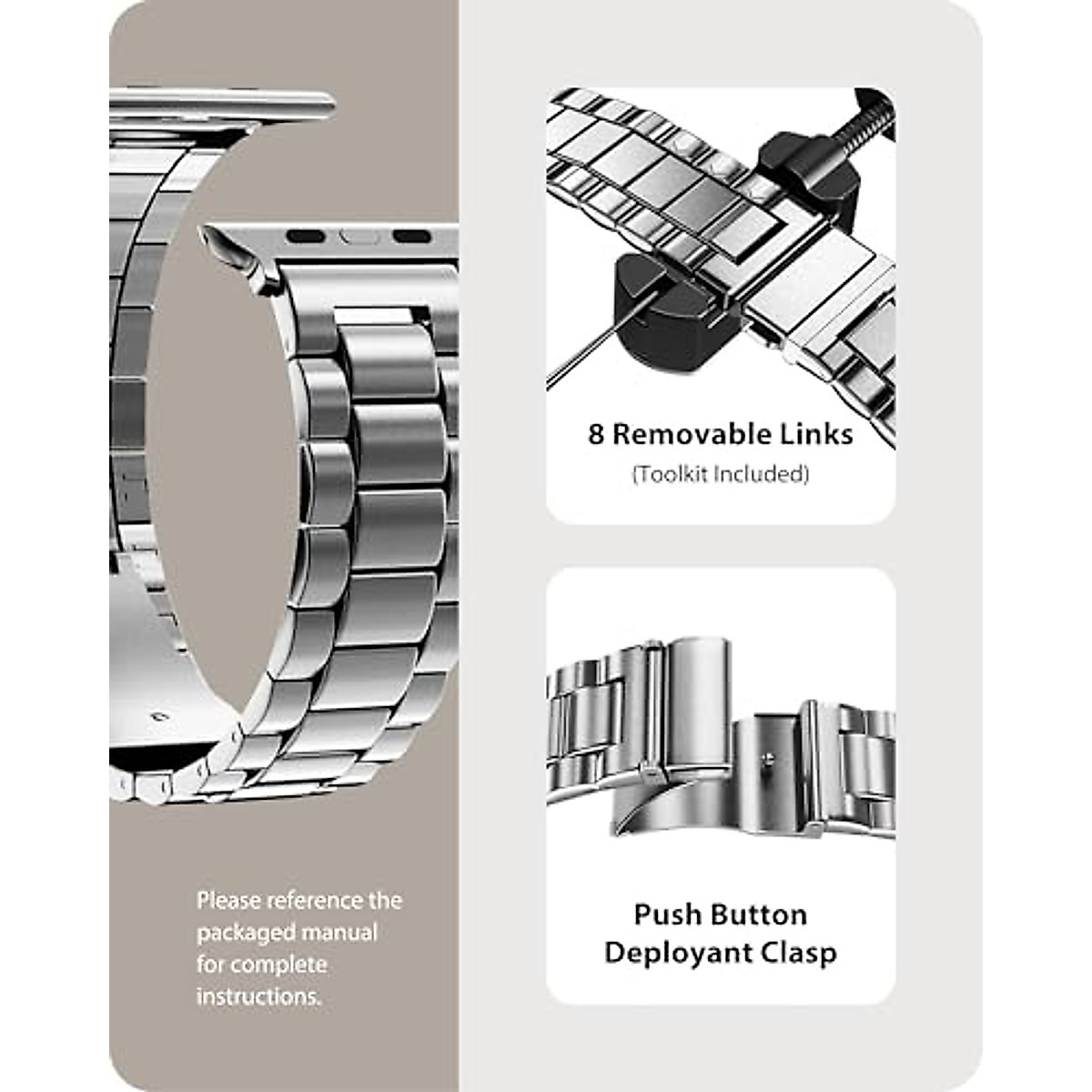 Fullmosa Compatible Apple Watch Bands 49mm 45mm 46mm 44mm 42mm 41mm 40mm 38mm, Metal iWatch Band with Case for Apple Watch Ultra Series 10 9 8 7 6 5 4 3 2 1 SE, 49mm Silver