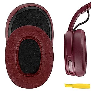 Geekria QuickFit Protein Leather Replacement Ear Pads for Skullcandy Venue Wireless ANC Headphones Earpads, Headset Ear Cushion Repair Parts (Deep Red)