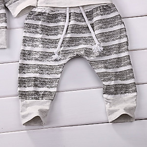 Besokuse Newborn Baby Boys Girls Hooded Sweatshirt T-shirt Tops+Striped Pants Kids Outfits Clothes Set (Grey Stripe, 0-3Months)