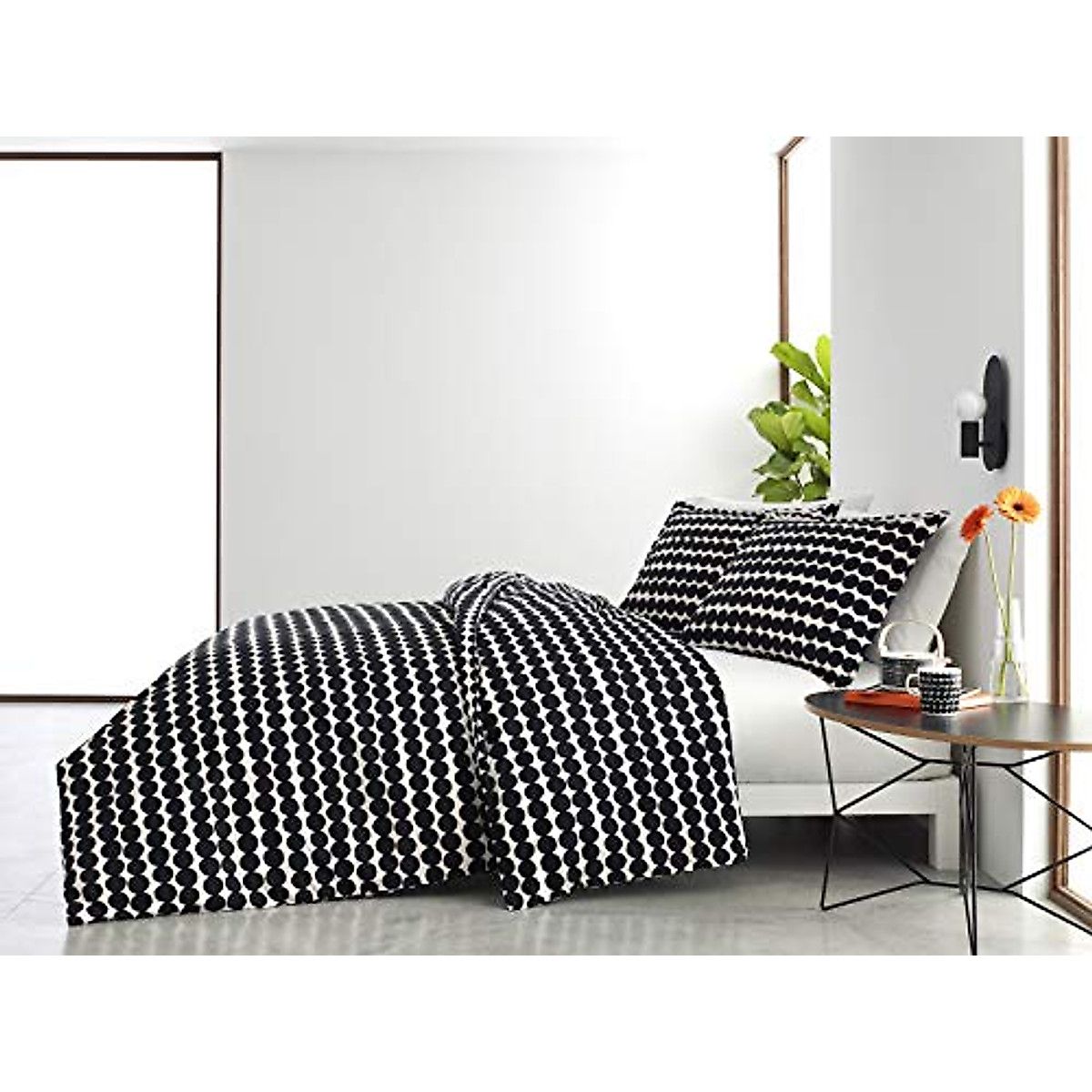 MARIMEKKO - King Duvet Cover Set, Cotton Bedding with Matching Shams & Button Closure, All Season Home Decor (Rasymatto Black, King)