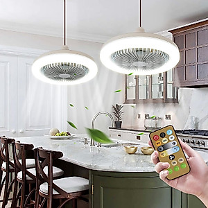 Enclosed Mini Ceiling Fan with Light, No Tools - Screw into any light socket 3 Speed Settings, 3 Brightness Settings up . Adjustable LED Mini Ceiling Fans for Bathroom/Bedroom/Living Room/Garage