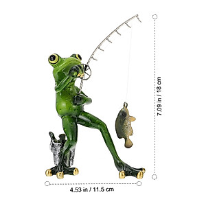 Funny Frog Figurines Garden Statue: Fishing Frog Ornament 2pcs Animal Collectible Figurines Sculpture for Bonsai Yard Table Desk Decor