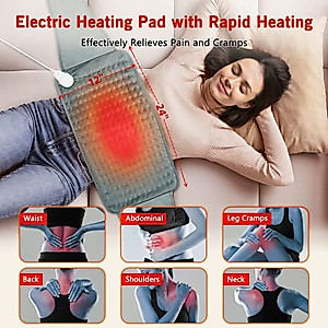 Upgraded Heating Pad for Back Pain Relief Electric Heating Pads for Cramps with Belt (12"x24"+20'') 4 Auto Off & 6 Heat Level Large Menstrual Heating Pad XL Moist/Dry Heat Pad for Neck and Shoulder