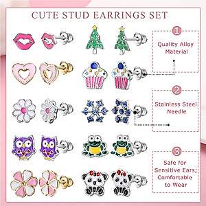 BESTEEL 63 Pairs Cute Stud Earrings for Women Sensitive Ears Studs Set With Stainless Steel Post Candy Flower Heart Animal Earrings in Vivid Colors and Multi-styles
