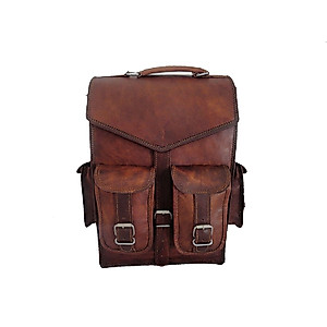 DHK 15" Brown Vintage Leather Backpack Laptop Messenger Bag Rucksack Sling for Men Women