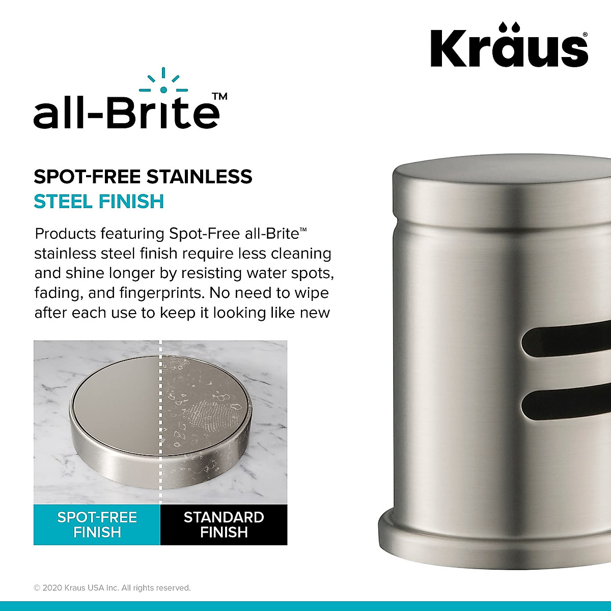 KRAUS Dishwasher Air Gap in Spot Free All-Brite™ Stainless Steel, KAG-1SFS
