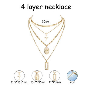 ORAZIO 2PCS Layered Necklace for Women Cross Blessed Virgin Mary Pendant Necklace Chain Gold Tone