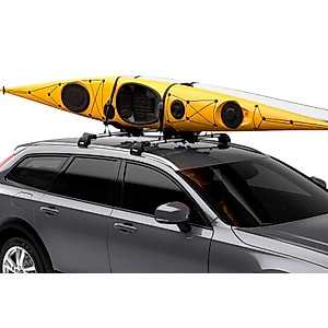 Thule Compass Kayak and SUP roof Rack - Carries 2 Kayaks or 2 SUPs - J-Style Carrier - Universal mounting Hardware Included - Fits 36" Wide Kayaks and SUPs - 130lb Weight Limit