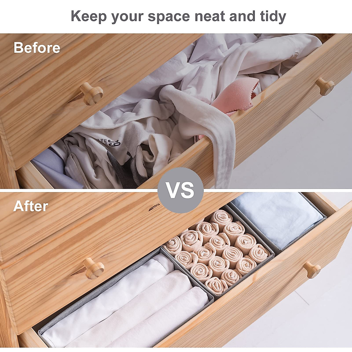 Coorganisers 6 Packs Dresser Organizers,Drawer Organizers for Clothing,Baby Organizers and Storage Drawers,Woven-Fabric Dresser Drawer Organizers,Baby Clothes Organizer in Bedroom-1 Large Cell