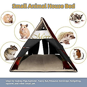 enheng Small Pet Hideout Christmas Golden Bell with Red Bow Hamster House Guinea Pig Playhouse for Dwarf Rabbits Hedgehogs Chinchillas