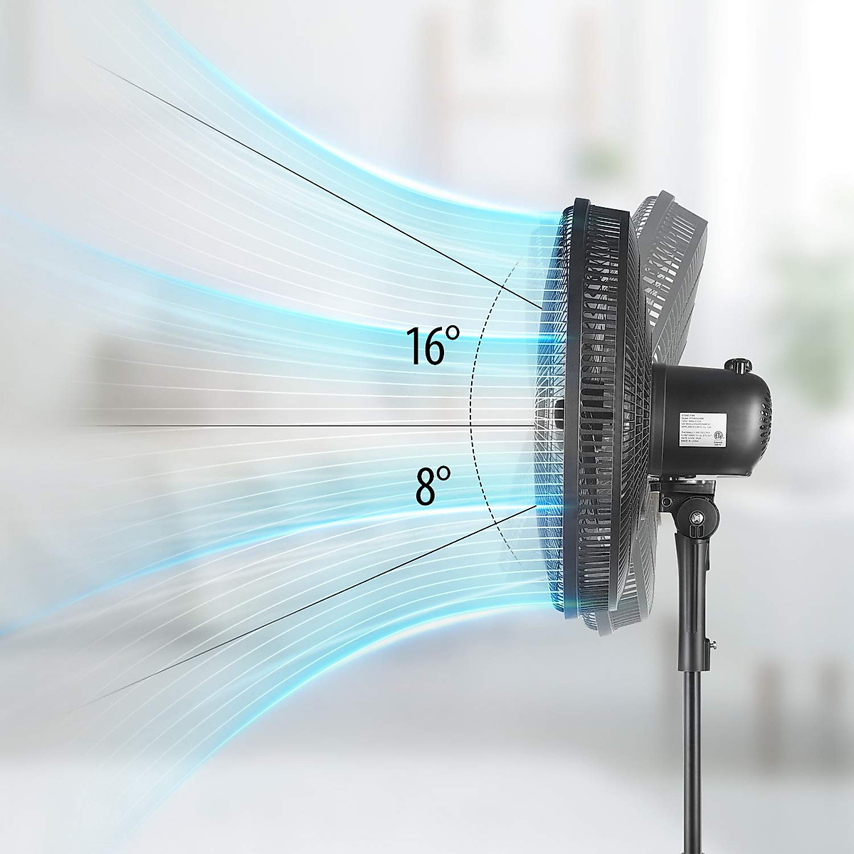 PELONIS PFS40A2ABB 16'' 3-Speed Pedestal, Standing Fan for Home and Office, 85° Oscillation and Adjustable in Height, Black, 16 Inch