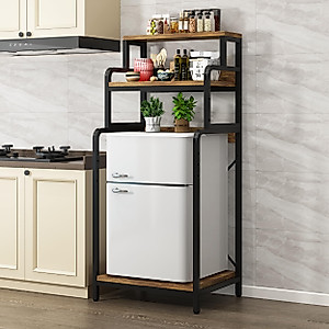 4-Tier Kitchen Bread Rack, Mini Fridge Stand Shelf, Double-Purpose Rack, Free Standing Kitchen Storage Shelf Rack, Microwave Oven Stand with Storage, Kitchen Baker's Rack for Spices, Pots and Pans