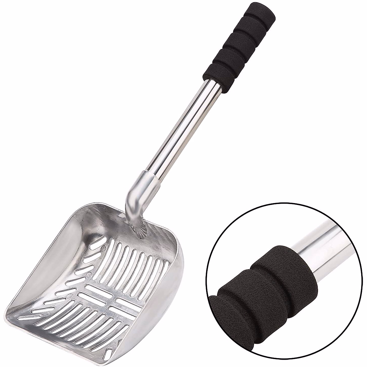 Yangbaga Metal Cat Litter Scoop with Deep Shovel&Long Handle,Detachable Stainless Steel Non-Stick Litter Sifter with Foam Padded Grip, No Bending Back Heavy Duty Cat Litter Scooper