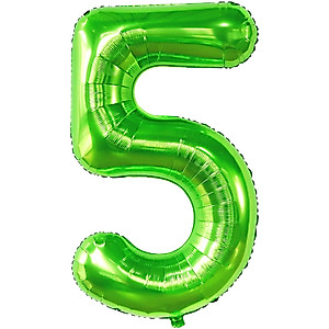 KatchOn, Light Green 5 Balloon Numbers - 40 Inch | Big, Number Green 5 Balloons for 5th Birthday Decorations for Boys | 5th Birthday Balloons for Green Birthday Decorations, Dinosaur Party Decorations